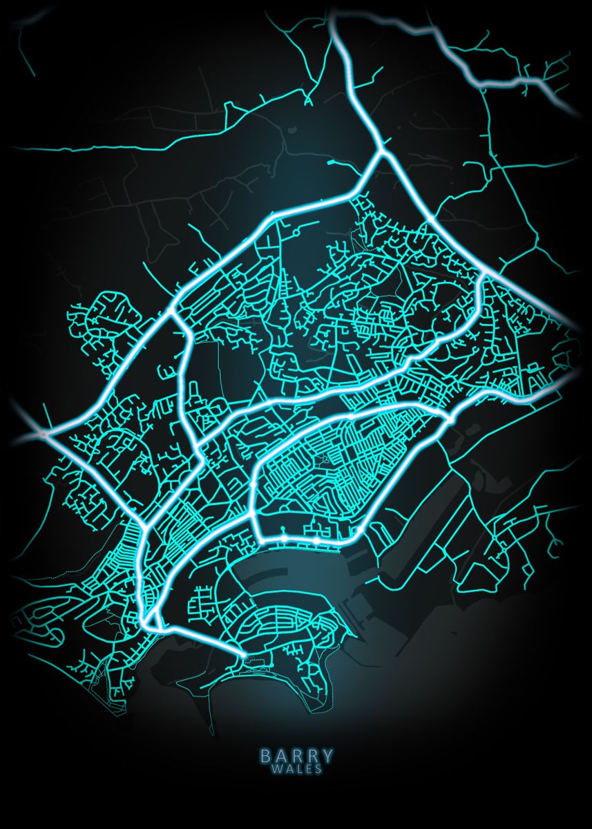 'Barry Wales City Map ' Poster by City Map Art Prints | Displate