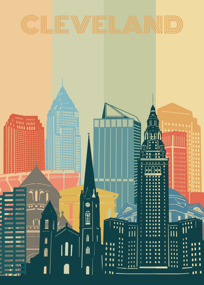 'cleveland city retro' Poster by Bekim Art | Displate