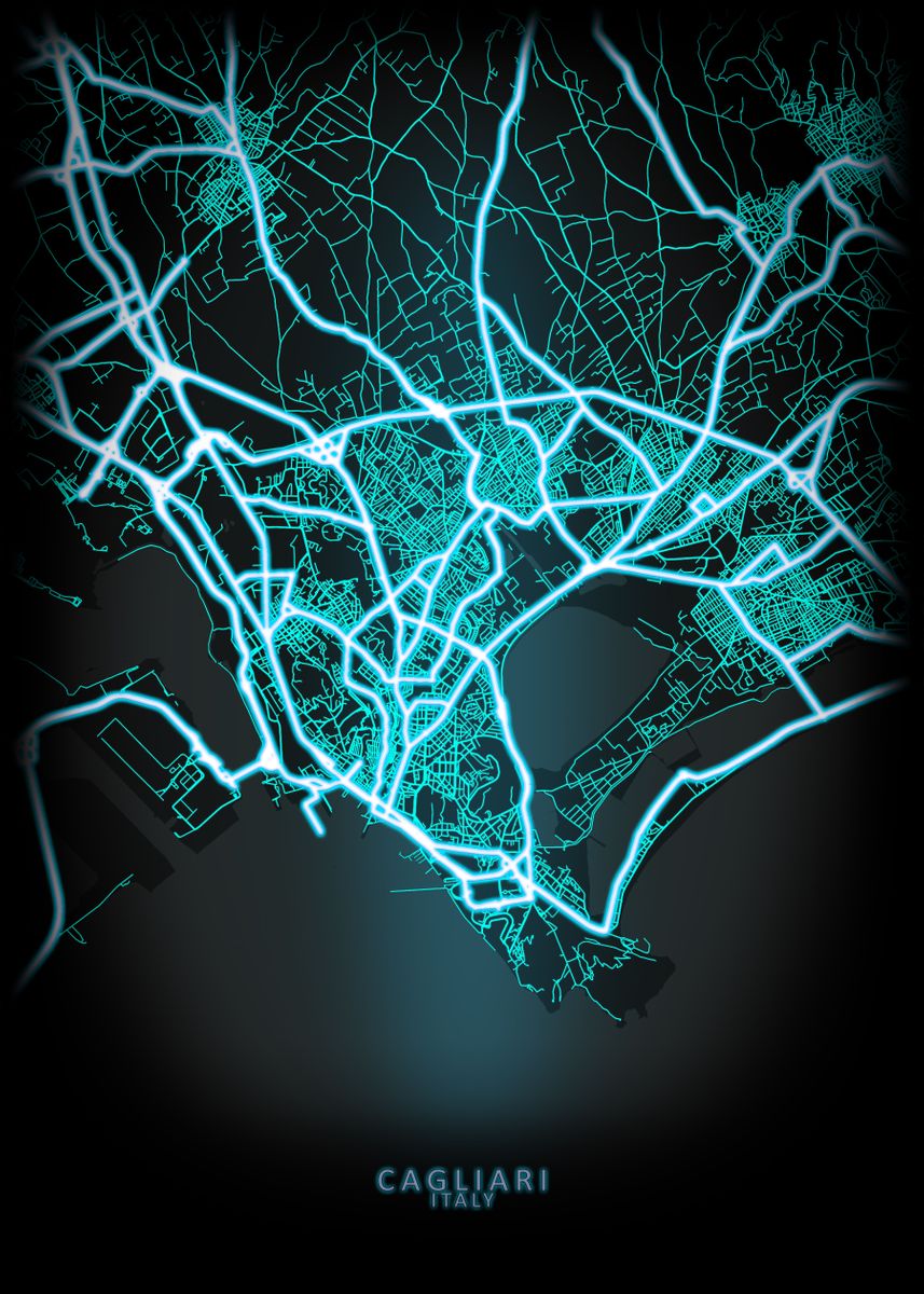 'Cagliari Italy City Map' Poster, picture, metal print, paint by City ...