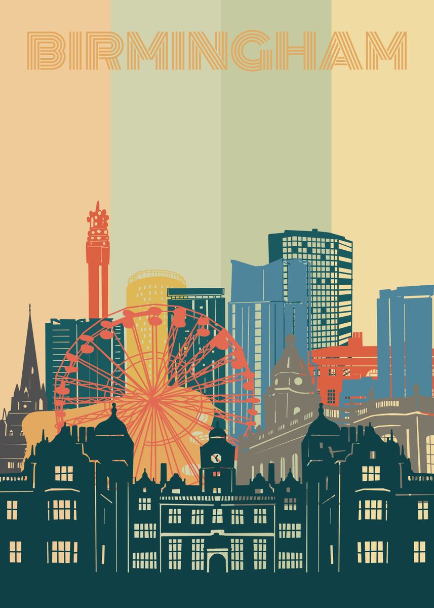 'birmingham city retro' Poster, picture, metal print, paint by Bekim ...
