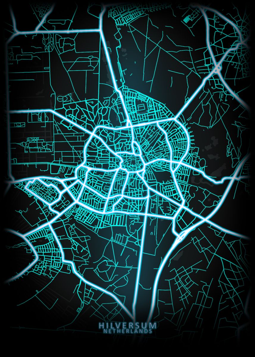 'Hilversum Netherlands City' Poster, picture, metal print, paint by City Map Art Prints | Displate