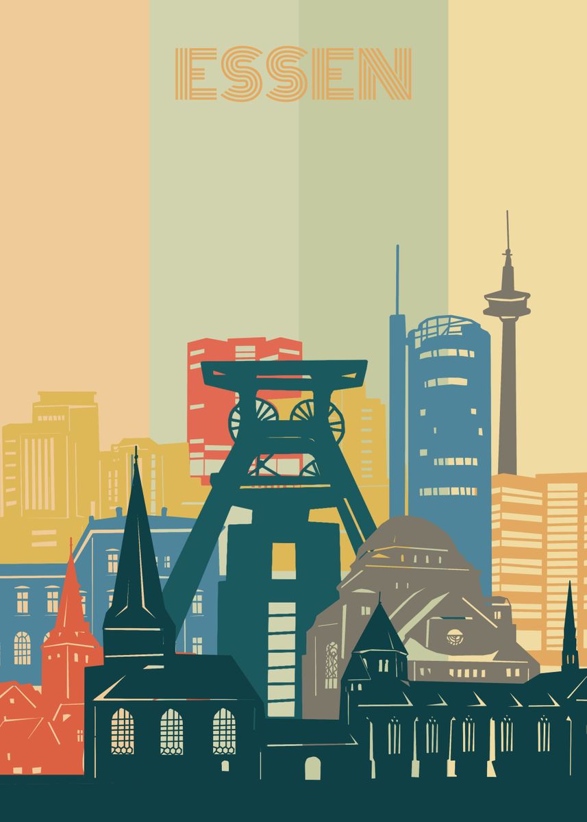 'essen city retro' Poster, picture, metal print, paint by Bekim Art ...