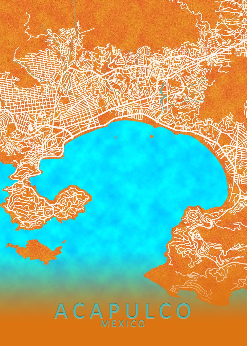 'Acapulco Mexico City Map' Poster, picture, metal print, paint by City ...