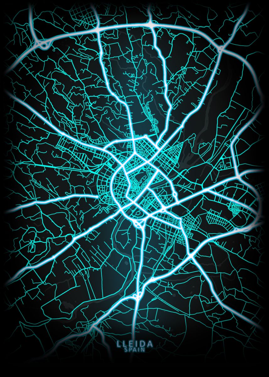 'Lleida Spain City Map ' Poster, picture, metal print, paint by City ...