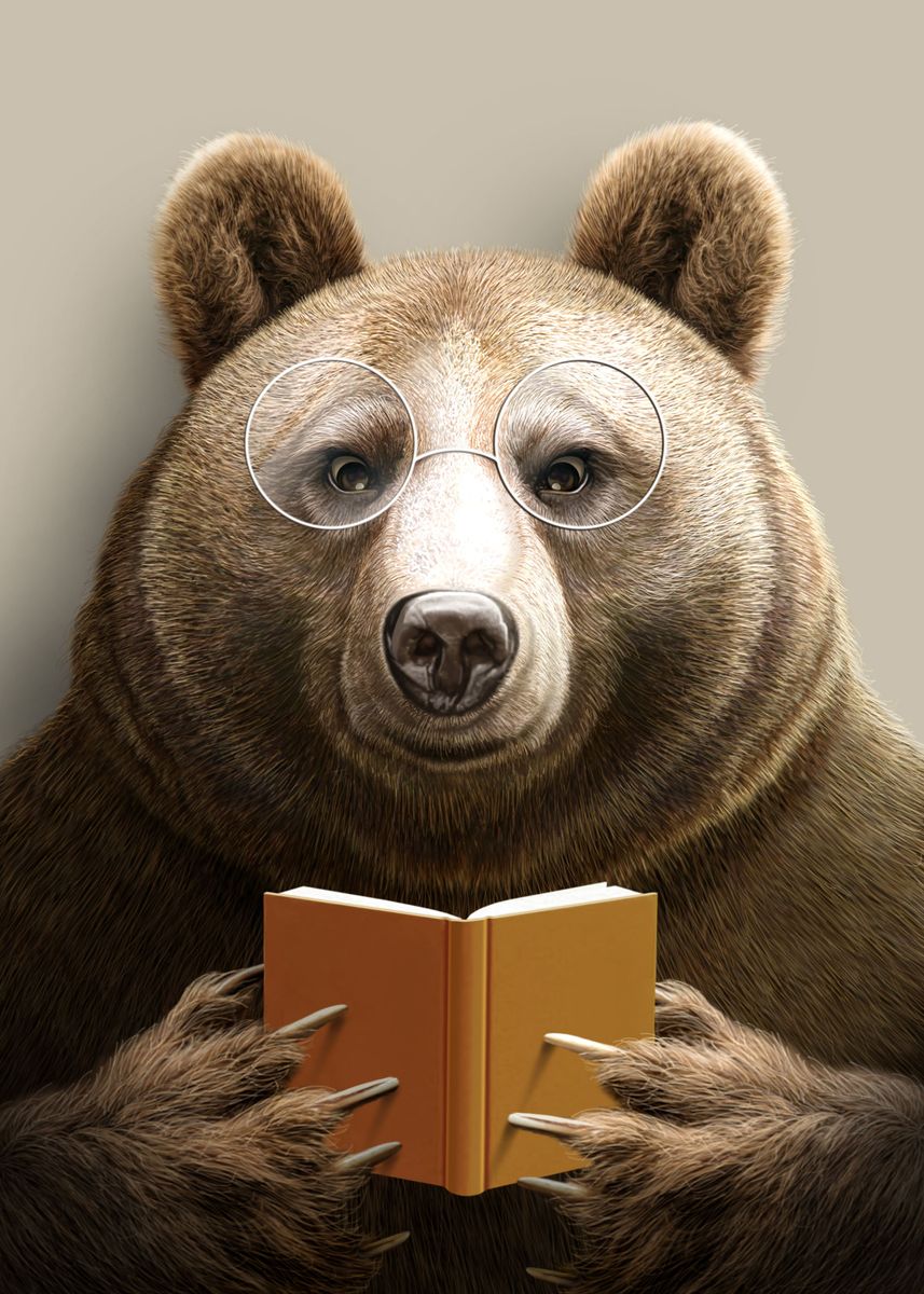 'BEAR READING A BOOK' Poster, picture, metal print, paint by Adam ...