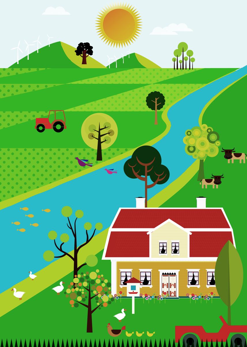 'Farms and Villages' Poster, picture, metal print, paint by Michal Eyal ...