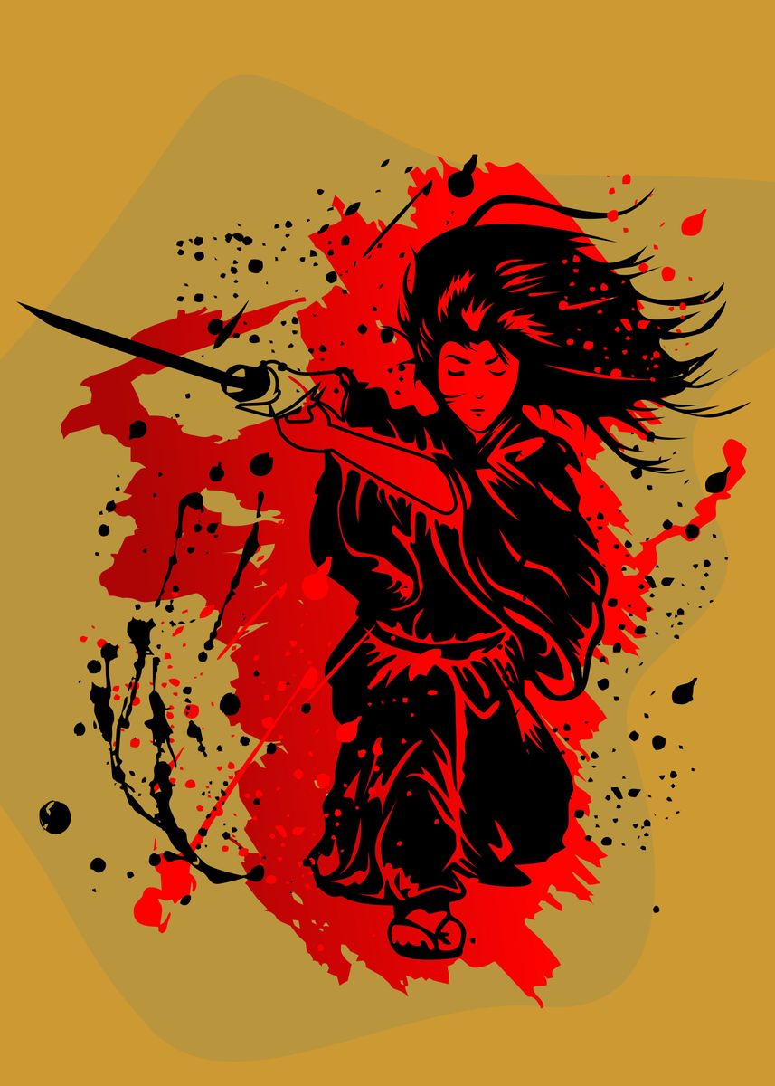 'girl slashing katana' Poster, picture, metal print, paint by M irfan ...