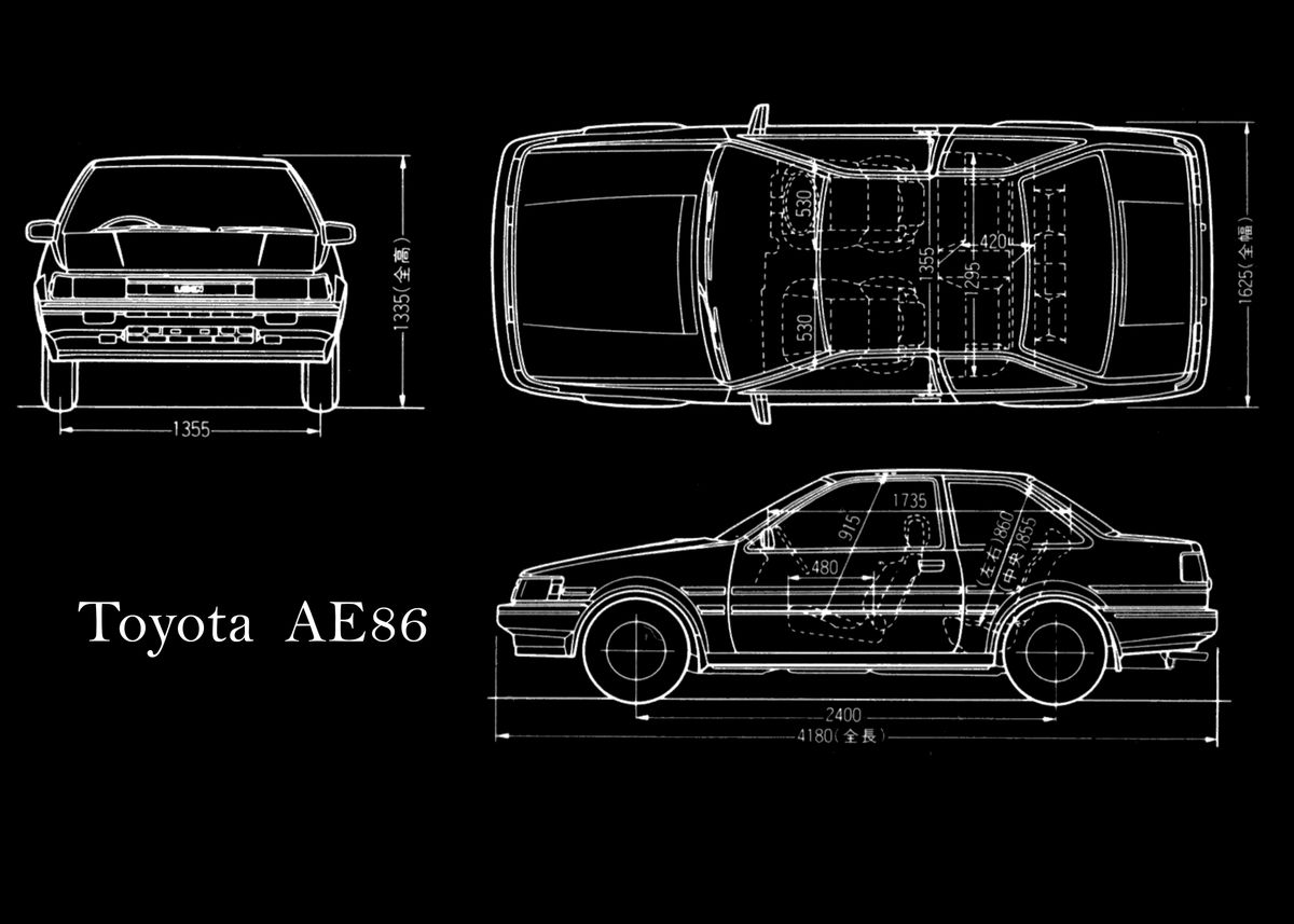 'Toyota AE86' Poster by B & W Arts | Displate