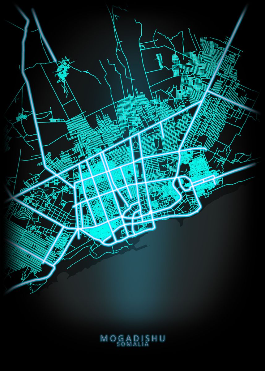 'Mogadishu Somalia City Map' Poster, picture, metal print, paint by ...