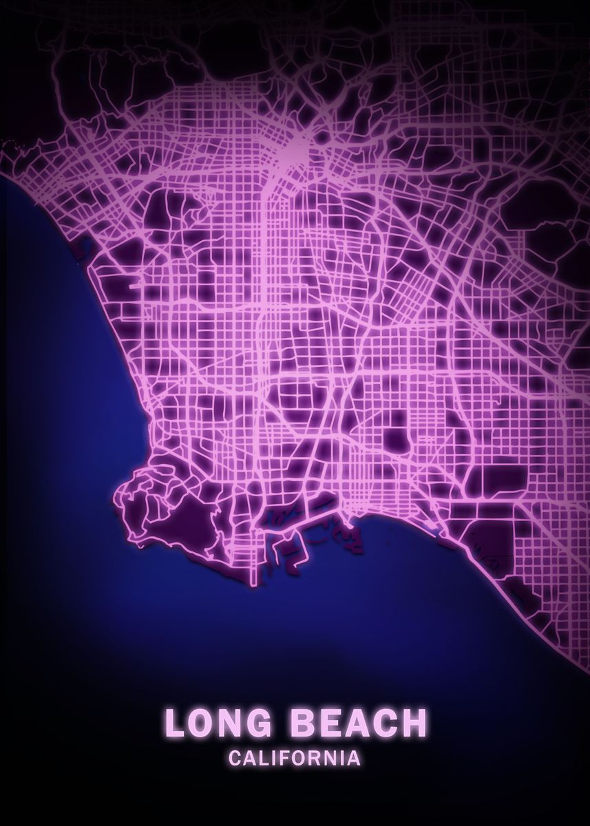 'LONG BEACH MAP' Poster, picture, metal print, paint by vector heroes ...