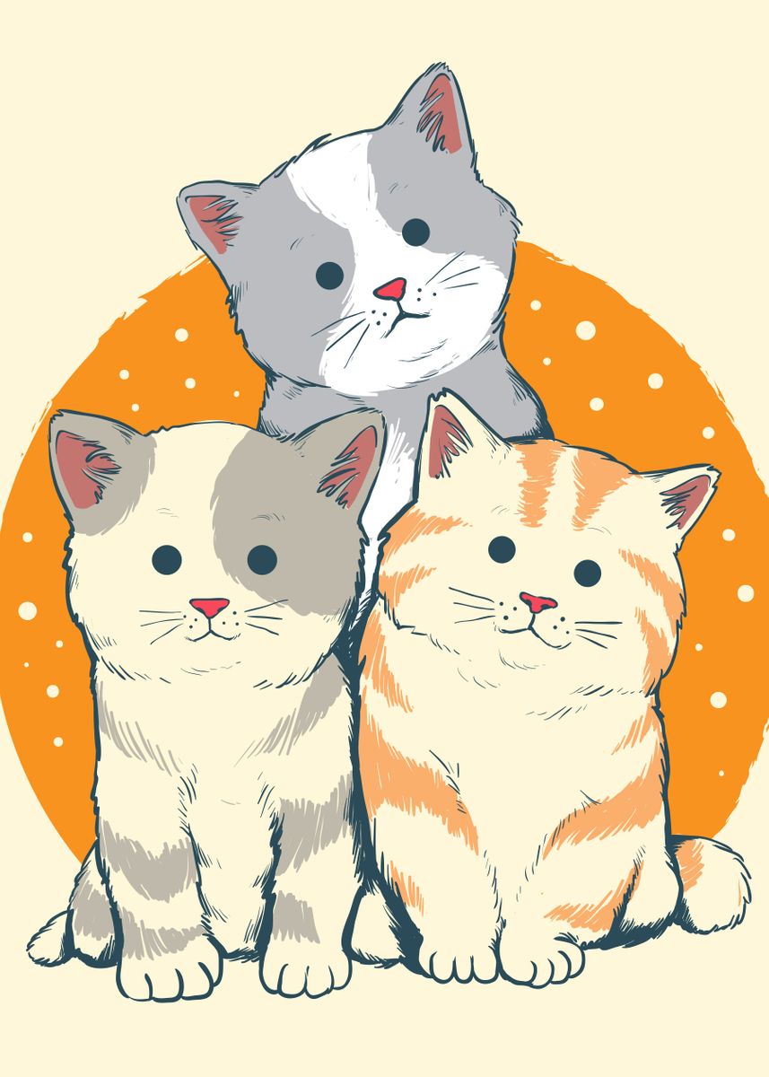 'Cat family' Poster, picture, metal print, paint by Queensy Collin ...