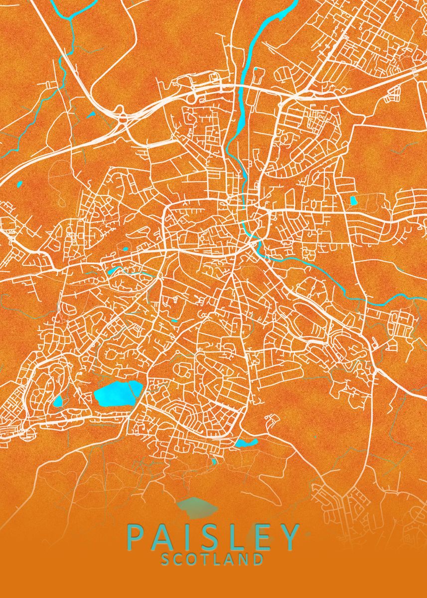 'Paisley Scotland City Map' Poster, picture, metal print, paint by City ...