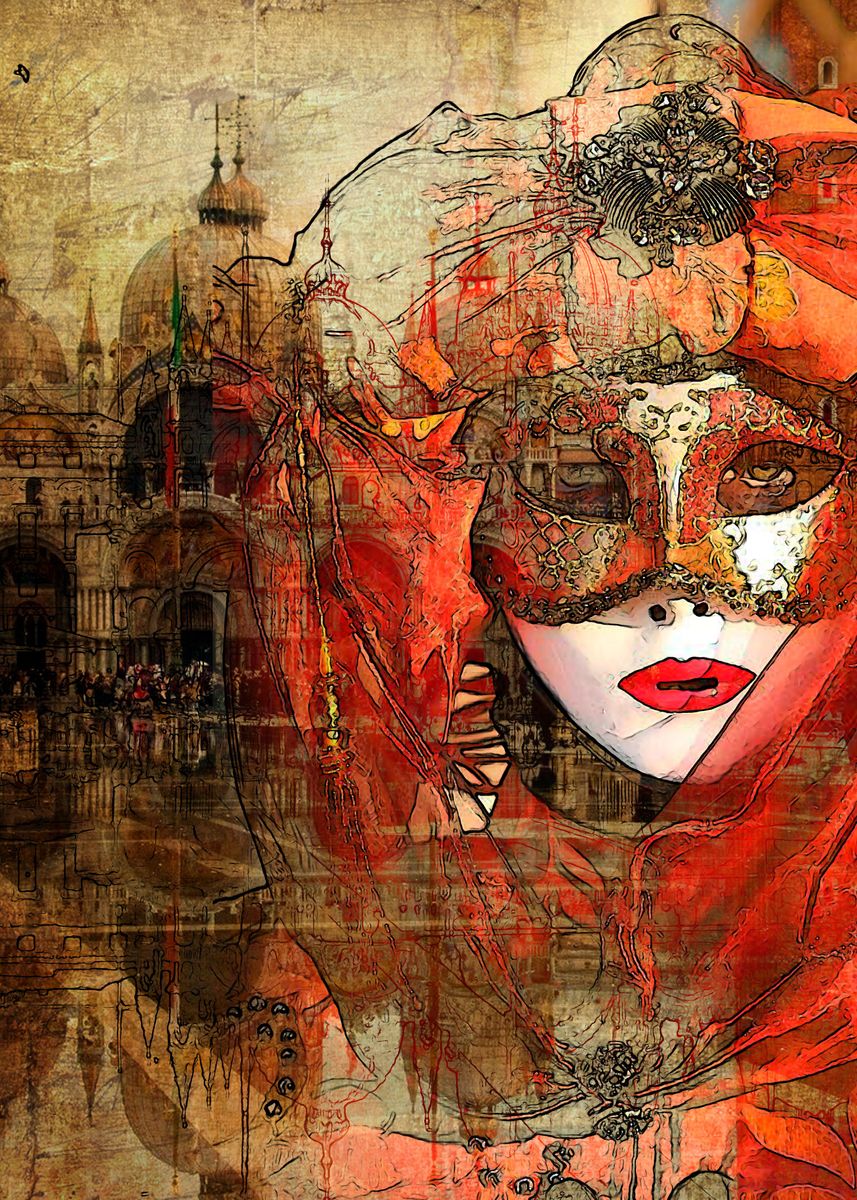 'Mask Red Sultana' Poster, picture, metal print, paint by Cat Coconut ...