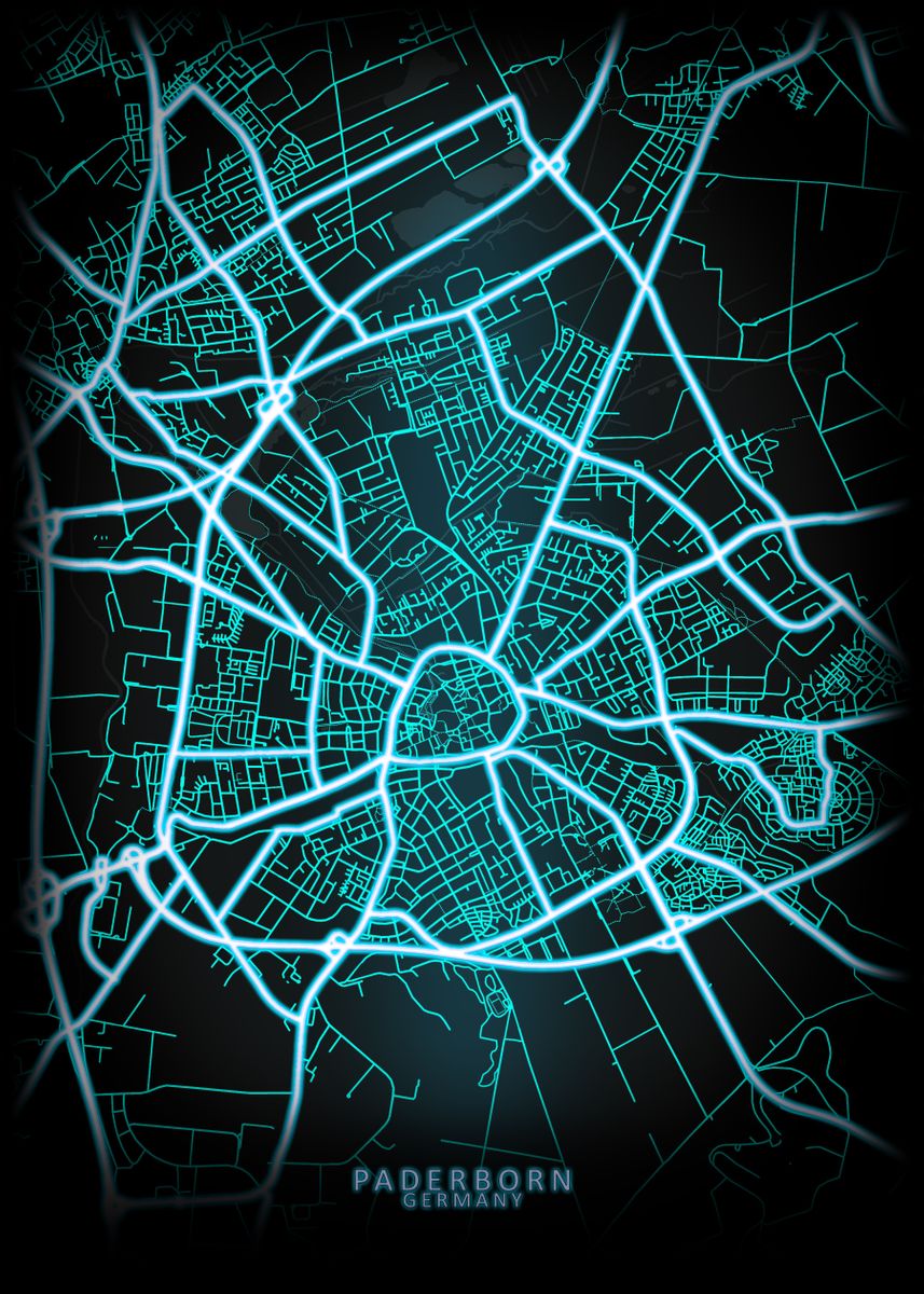 'Paderborn Germany City Map' Poster, picture, metal print, paint by ...