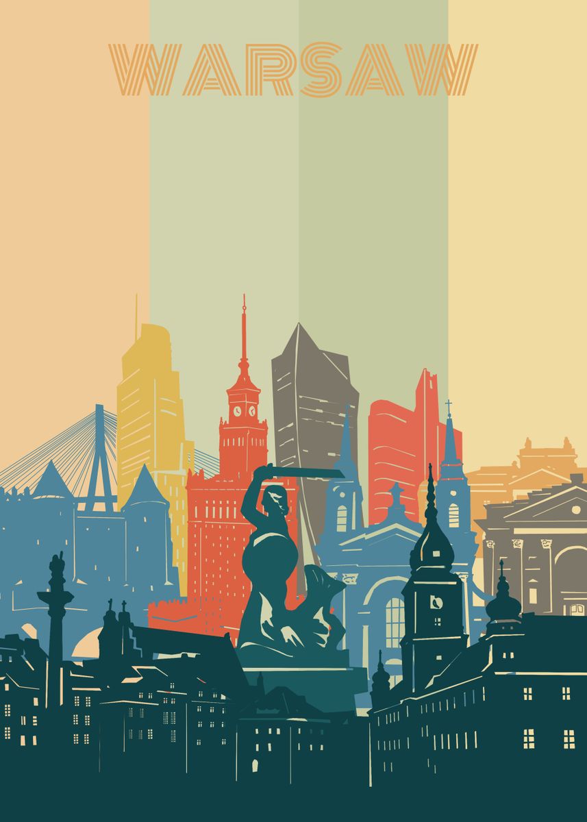 'warsaw city retro' Poster, picture, metal print, paint by Bekim Art ...