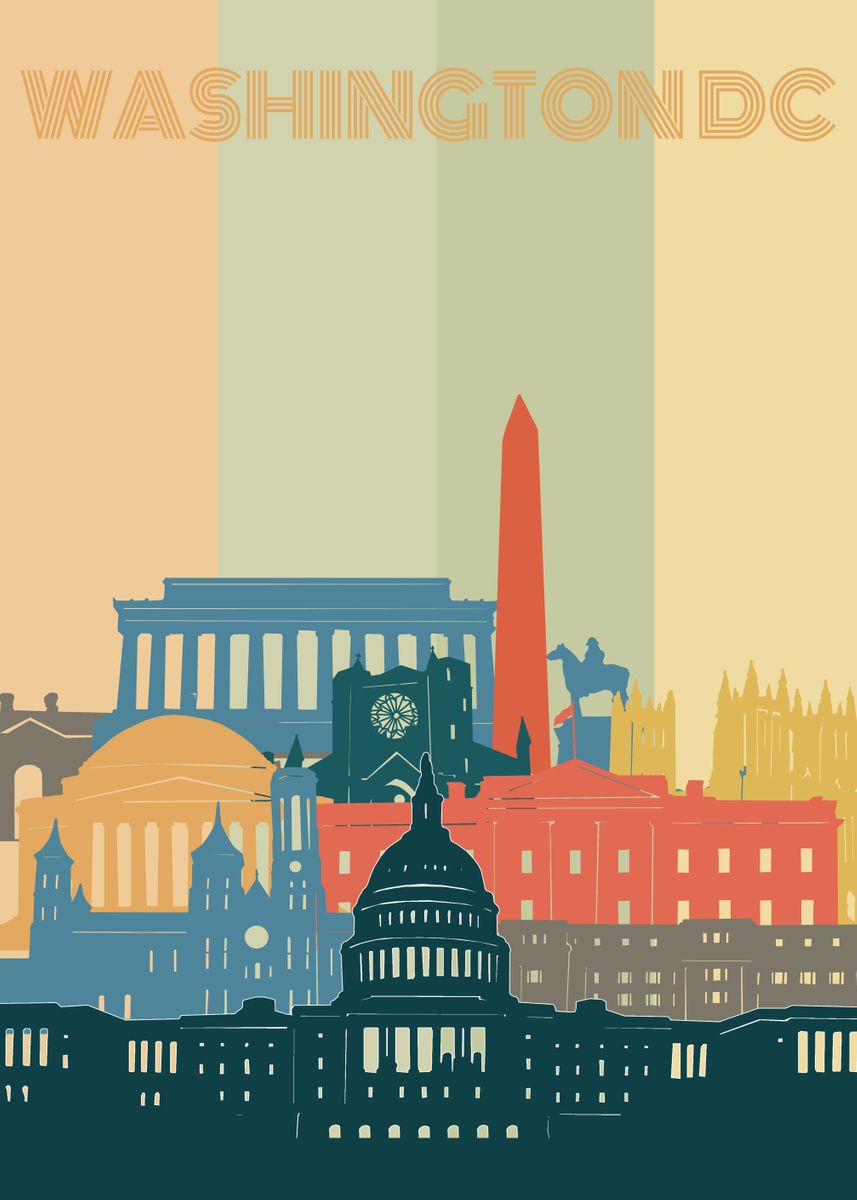'washington dc city retro' Poster, picture, metal print, paint by Bekim ...