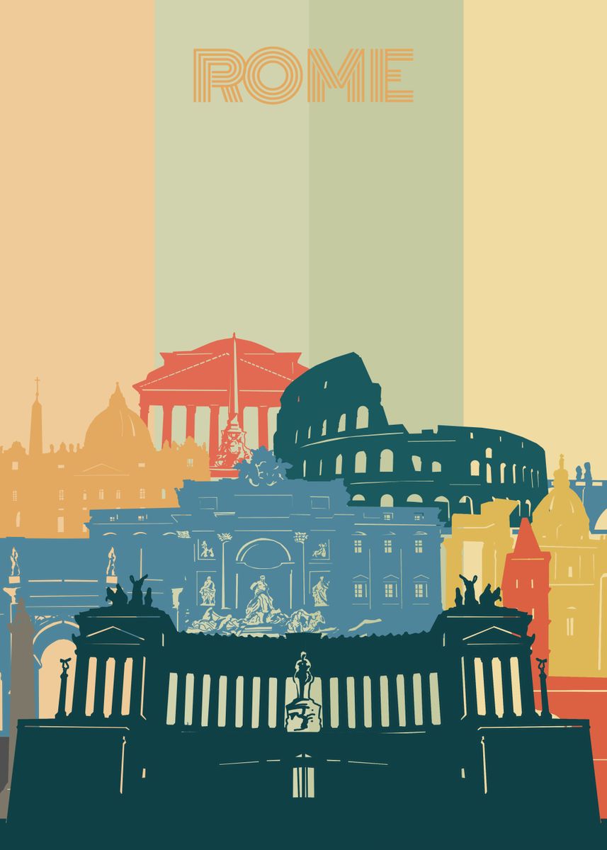 'rome city retro' Poster, picture, metal print, paint by Bekim Art ...