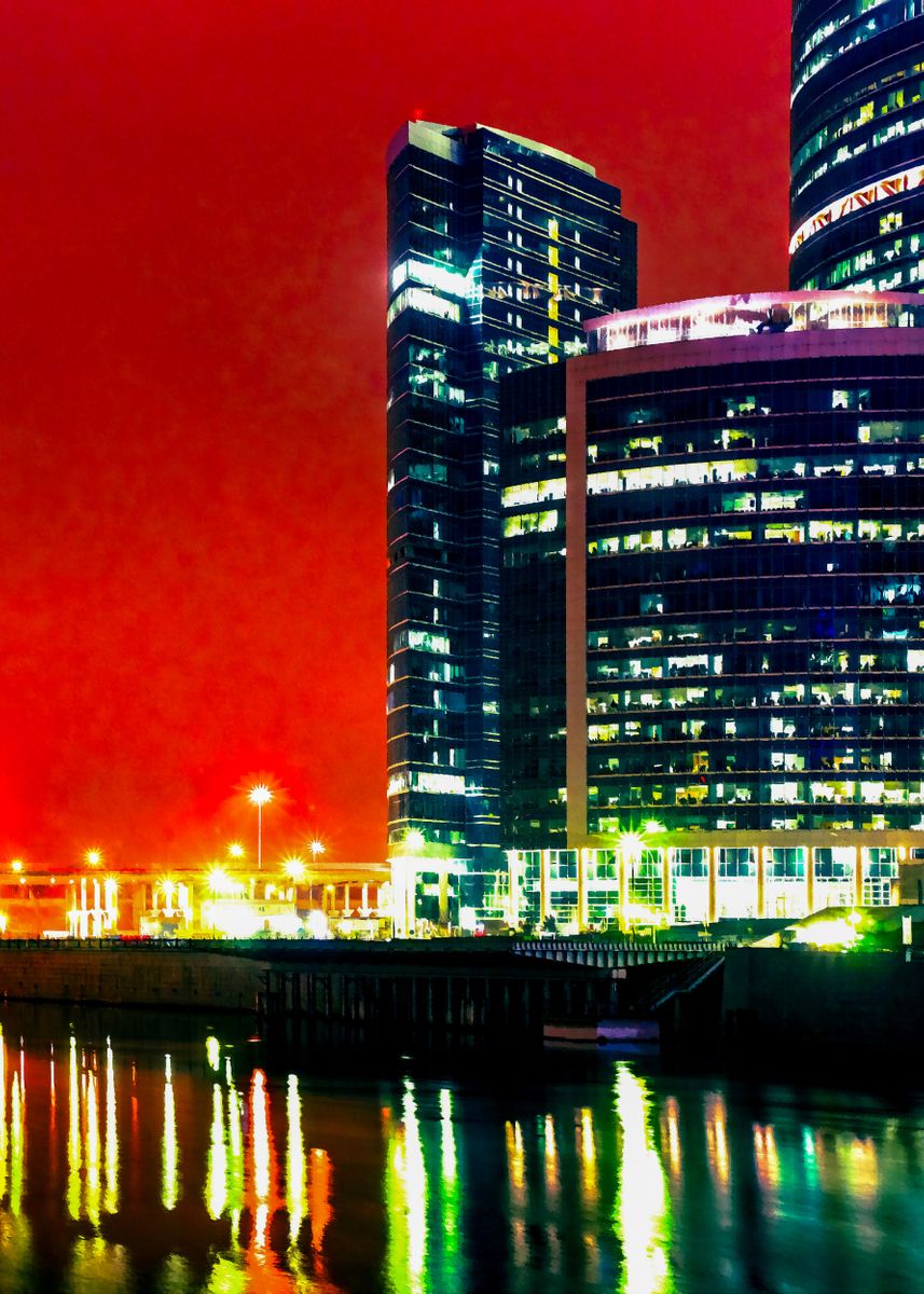 'Red Night Cityscape' Poster by Art Ofphotos | Displate