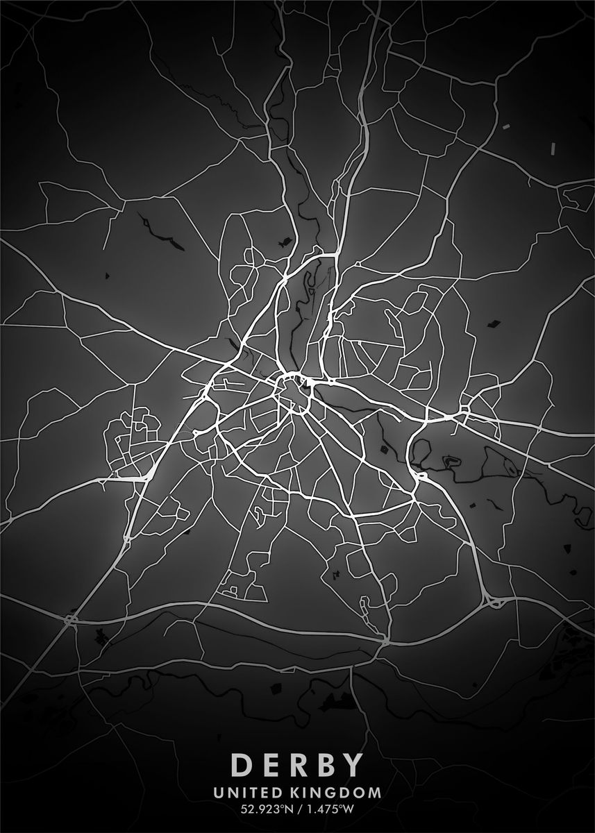 'Derby Map Posters' Poster, picture, metal print, paint by Merah ...