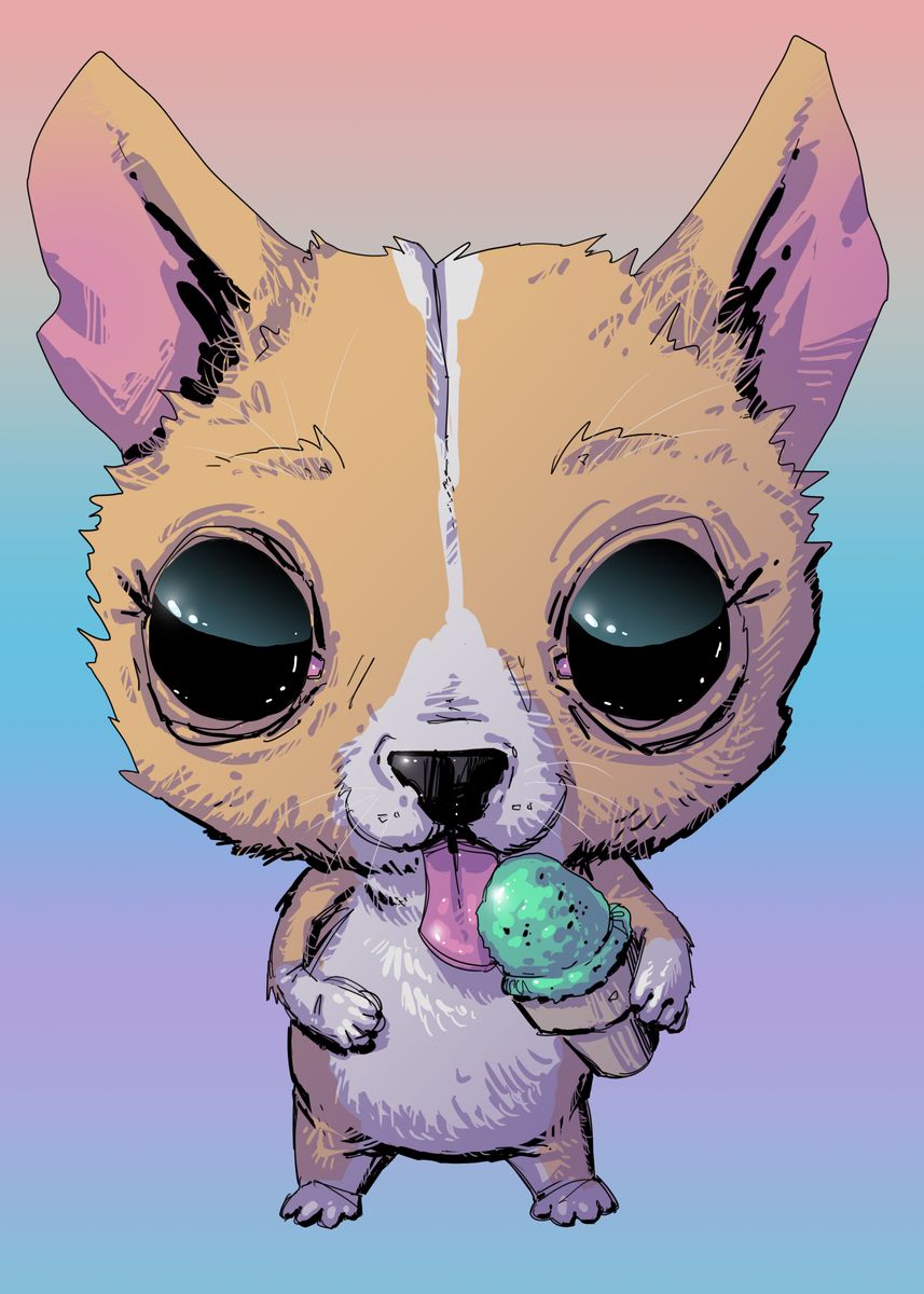 'Corgi Eating Ice Cream' Poster by Hutch | Displate