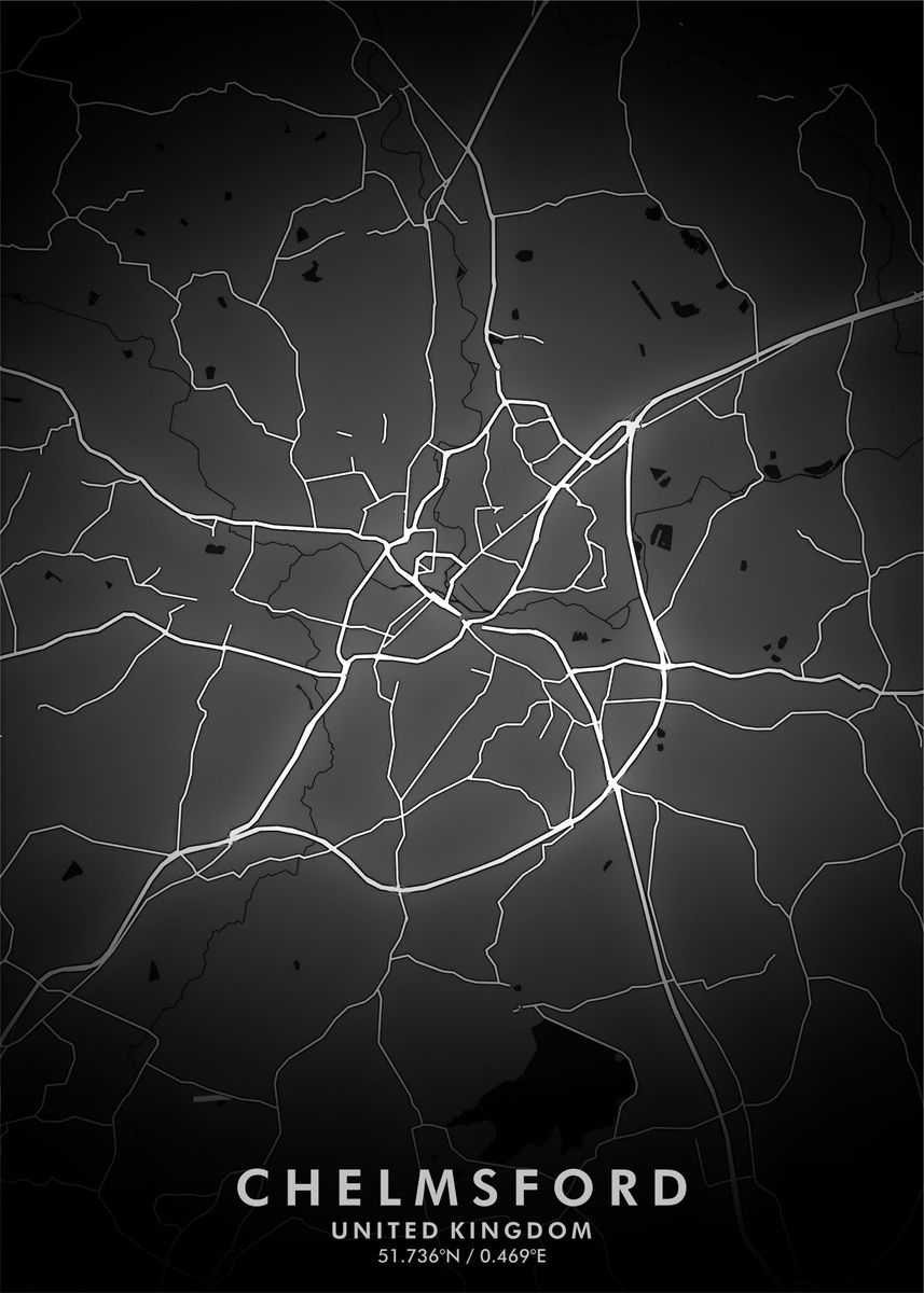 'Chelmsford Map Posters' Poster, picture, metal print, paint by Merah ...