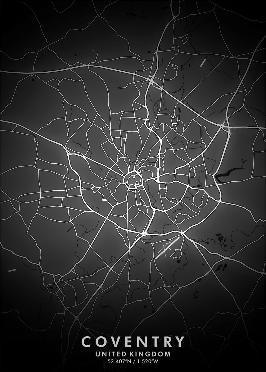 'Coventry Map Posters' Poster, picture, metal print, paint by Merah ...