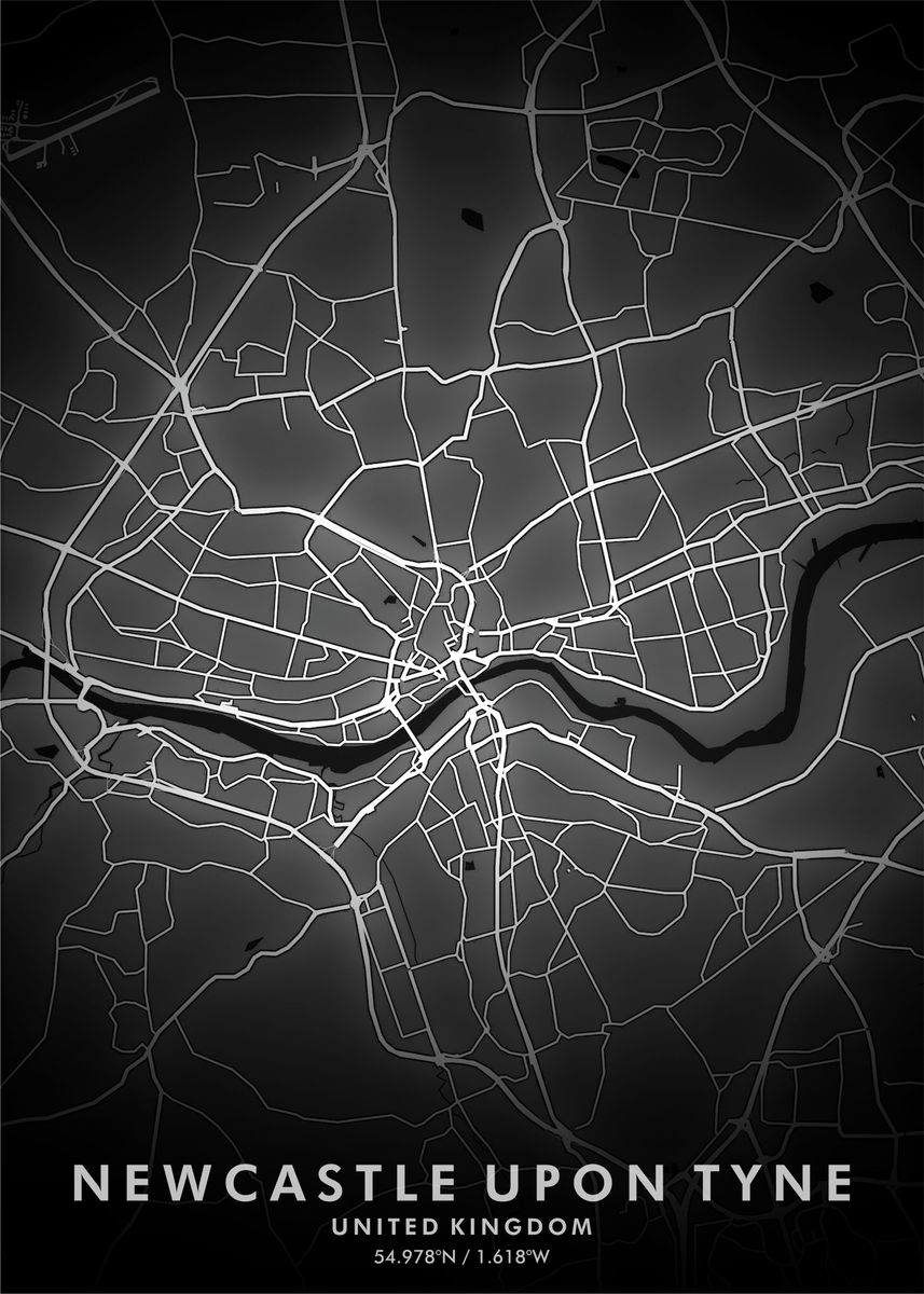 'Newcastle upon Tyne Map' Poster by Merah Djoeang | Displate
