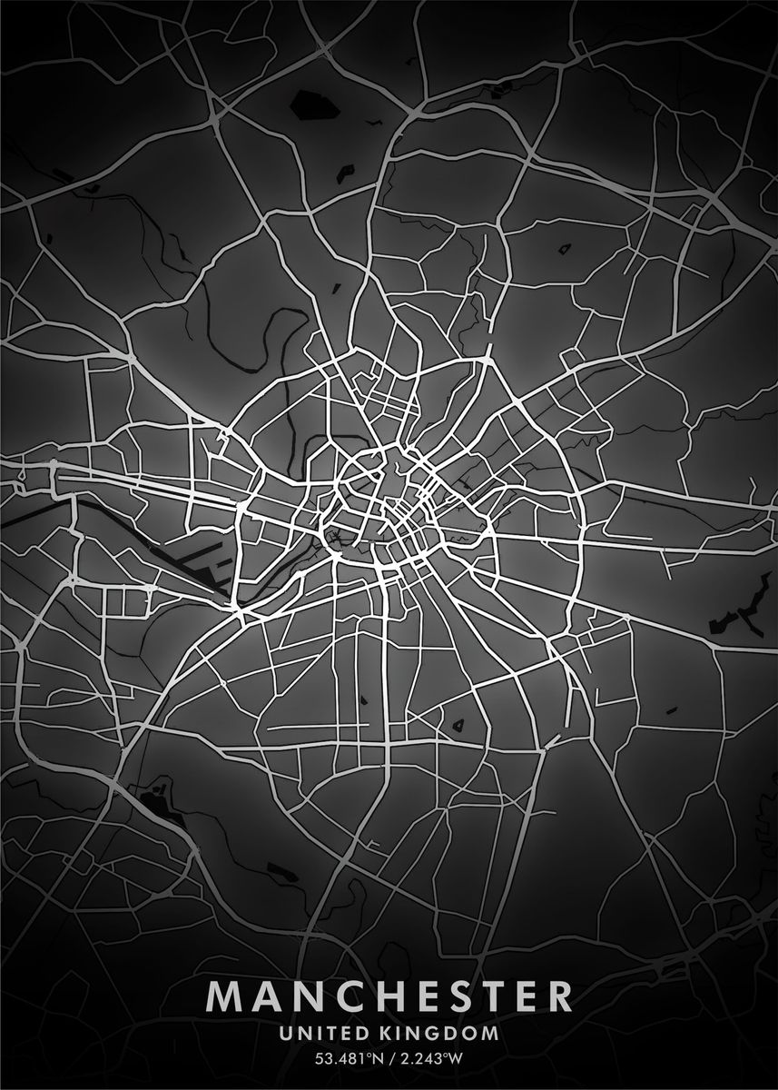 'Manchester Map Posters' Poster, picture, metal print, paint by Merah ...