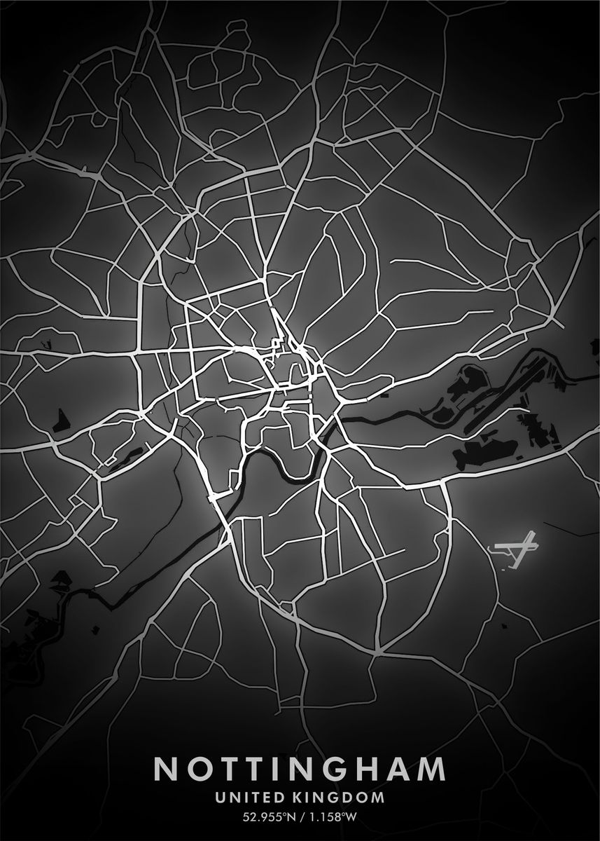 'Nottingham Map Posters' Poster, picture, metal print, paint by Merah ...