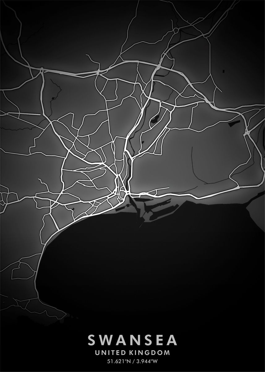'Swansea Map Posters' Poster, picture, metal print, paint by Merah ...