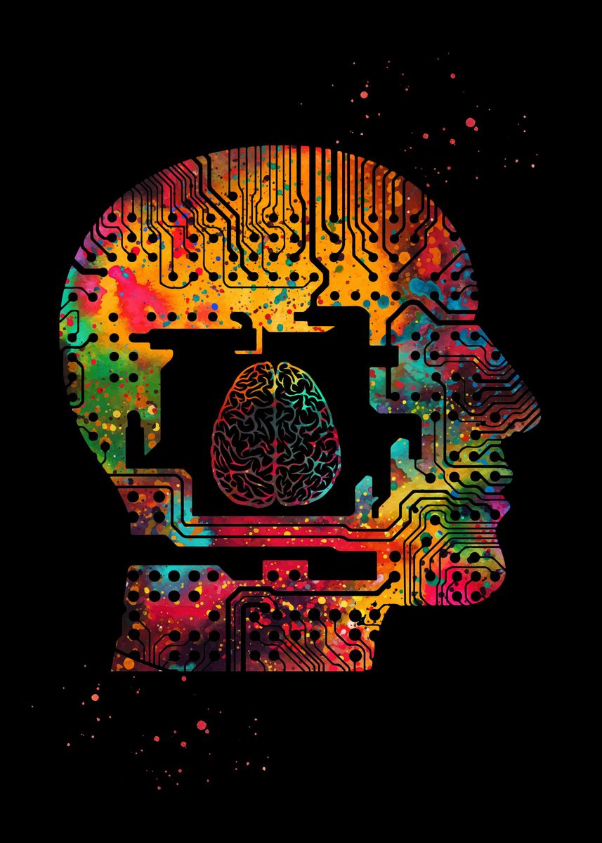 'Circuit Man head ' Poster, picture, metal print, paint by Erzebet ...