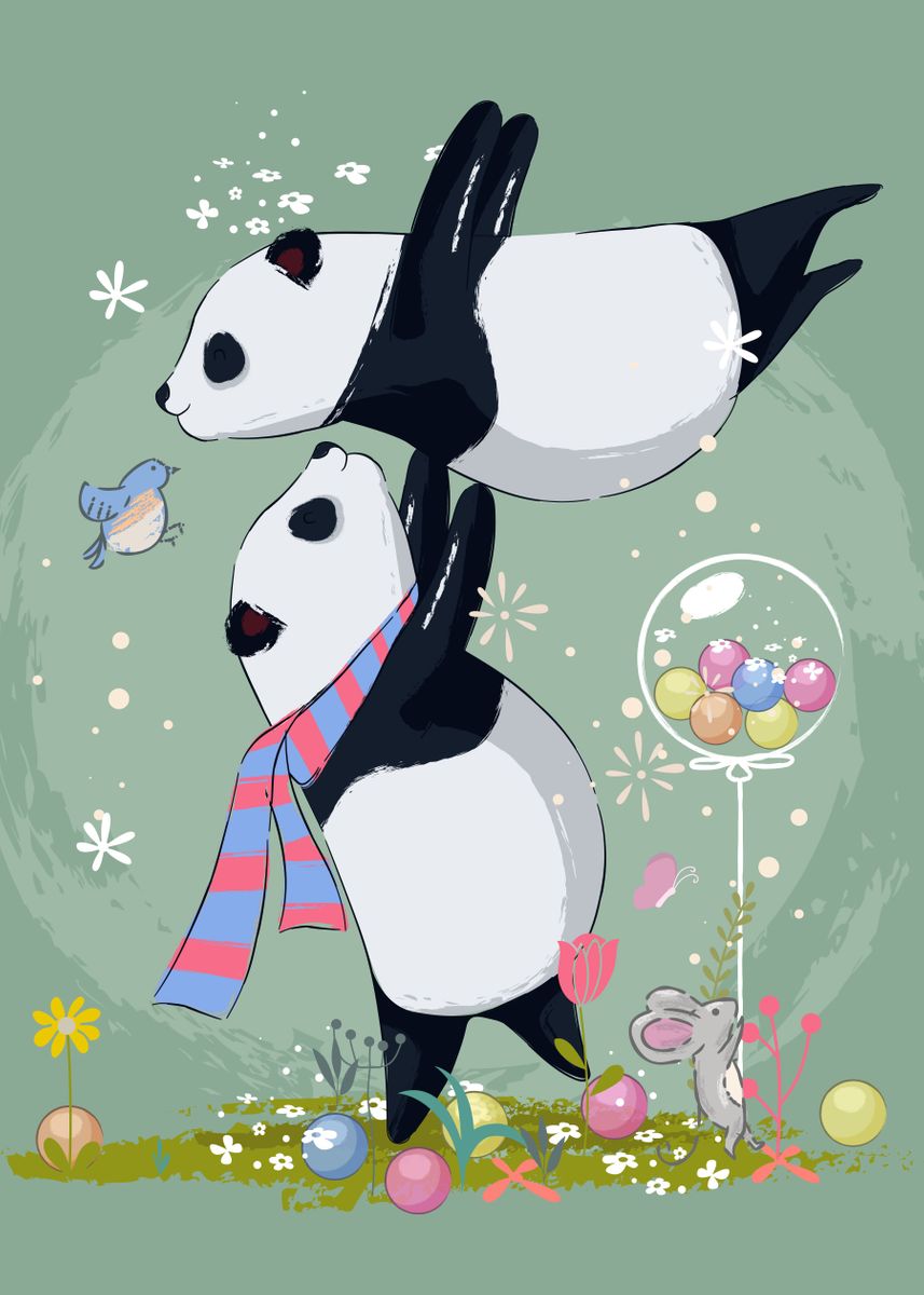 ' panda best friends' Poster by Queensy Collin | Displate