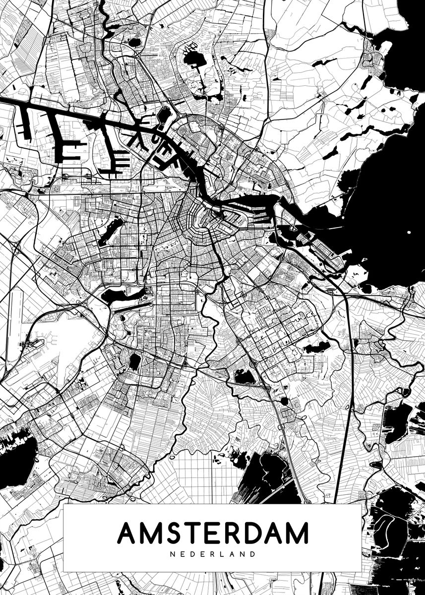 'Amsterdam map white' Poster by mapsies | Displate