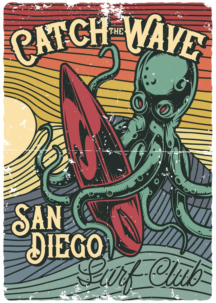 'Catch the wave' Poster, picture, metal print, paint by Long Shot ...