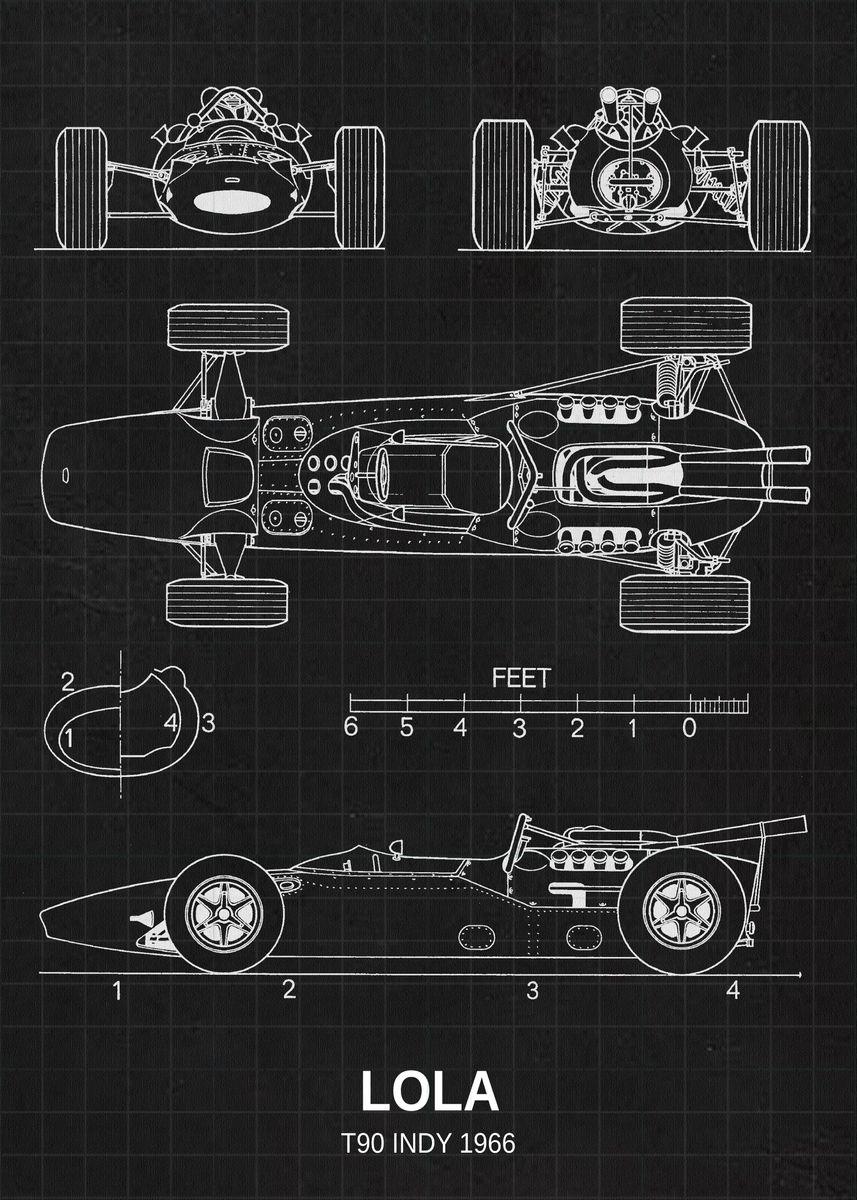 'Lola T90 Indy 1966' Poster, picture, metal print, paint by DAVID CARL ...