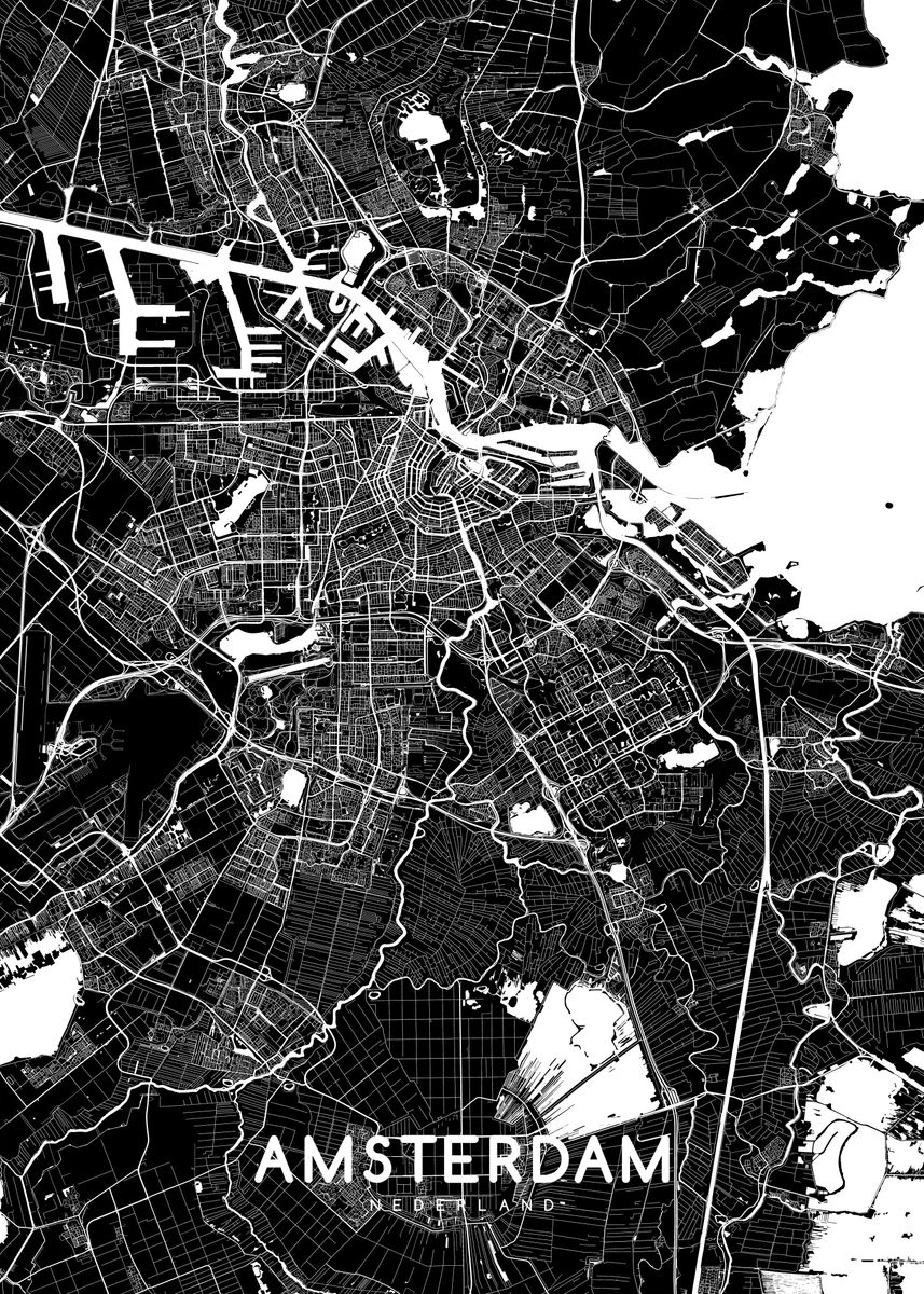 'Amsterdam map black' Poster by mapsies | Displate
