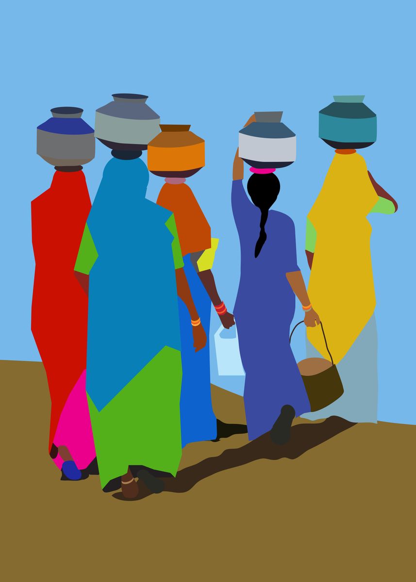 'Women bring water' Poster, picture, metal print, paint by Michal Eyal ...