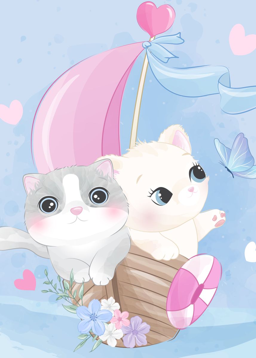 ' kitty' Poster, picture, metal print, paint by Queensy Collin | Displate