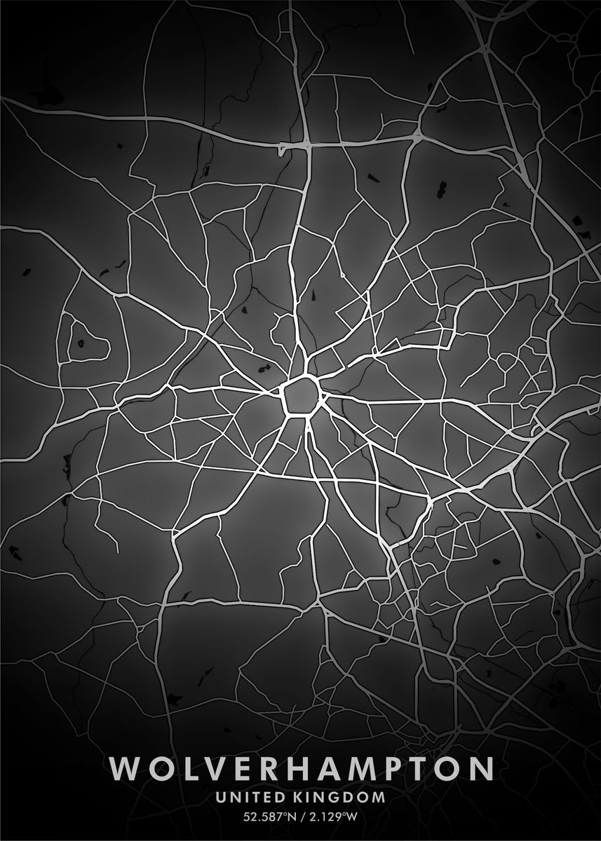 'Wolverhampton Map Posters' Poster, picture, metal print, paint by ...