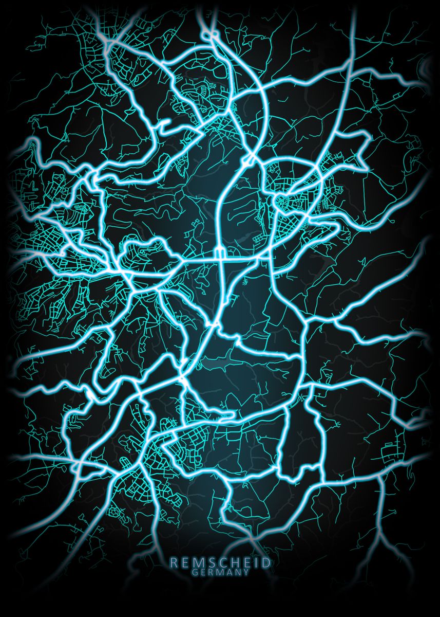 'Remscheid Germany City Map' Poster, picture, metal print, paint by ...