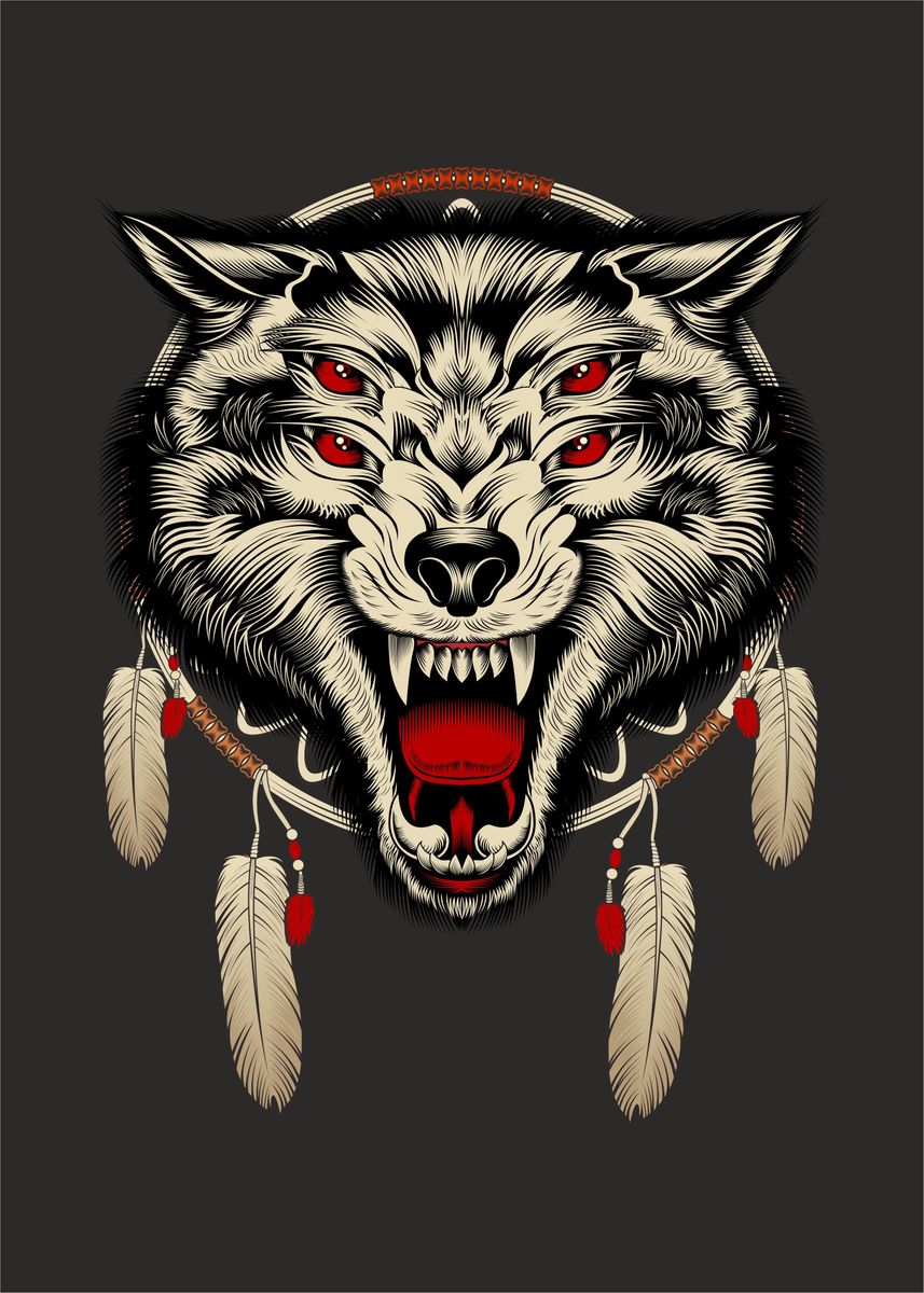 '4eyed angry wolf roars' Poster, picture, metal print, paint by ...