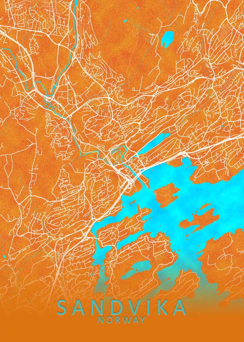 'Sandvika Norway City Map' Poster, picture, metal print, paint by City ...