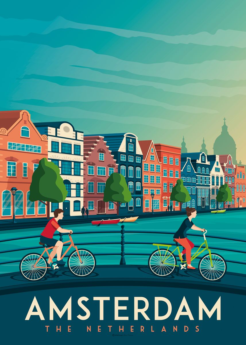 'Amsterdam Travel Poster' Poster, picture, metal print, paint by Olahoop Travel Posters | Displate