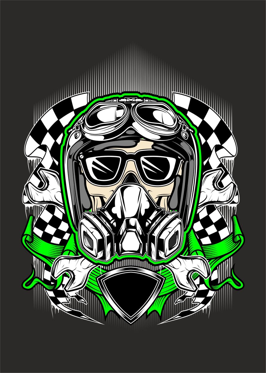 'skull helmet racing ' Poster, picture, metal print, paint by ...