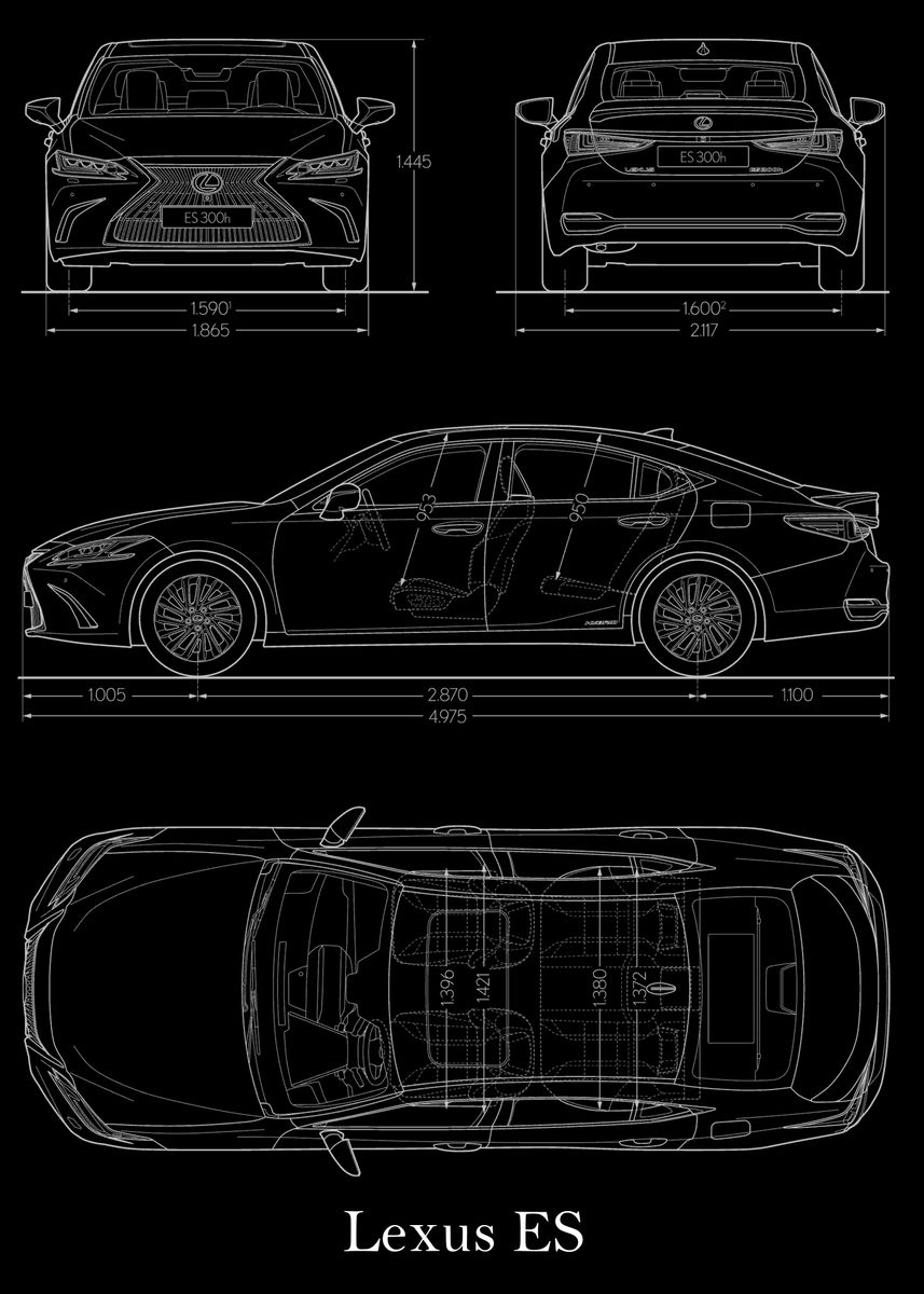'Lexus ES 2019 Blueprint' Poster, picture, metal print, paint by B & W ...