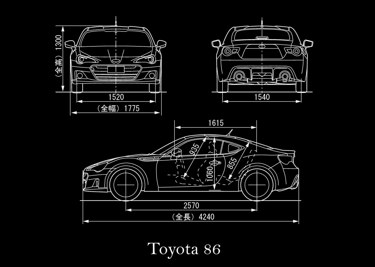 'Toyota 86 2012 Blueprint' Poster by B & W Arts | Displate