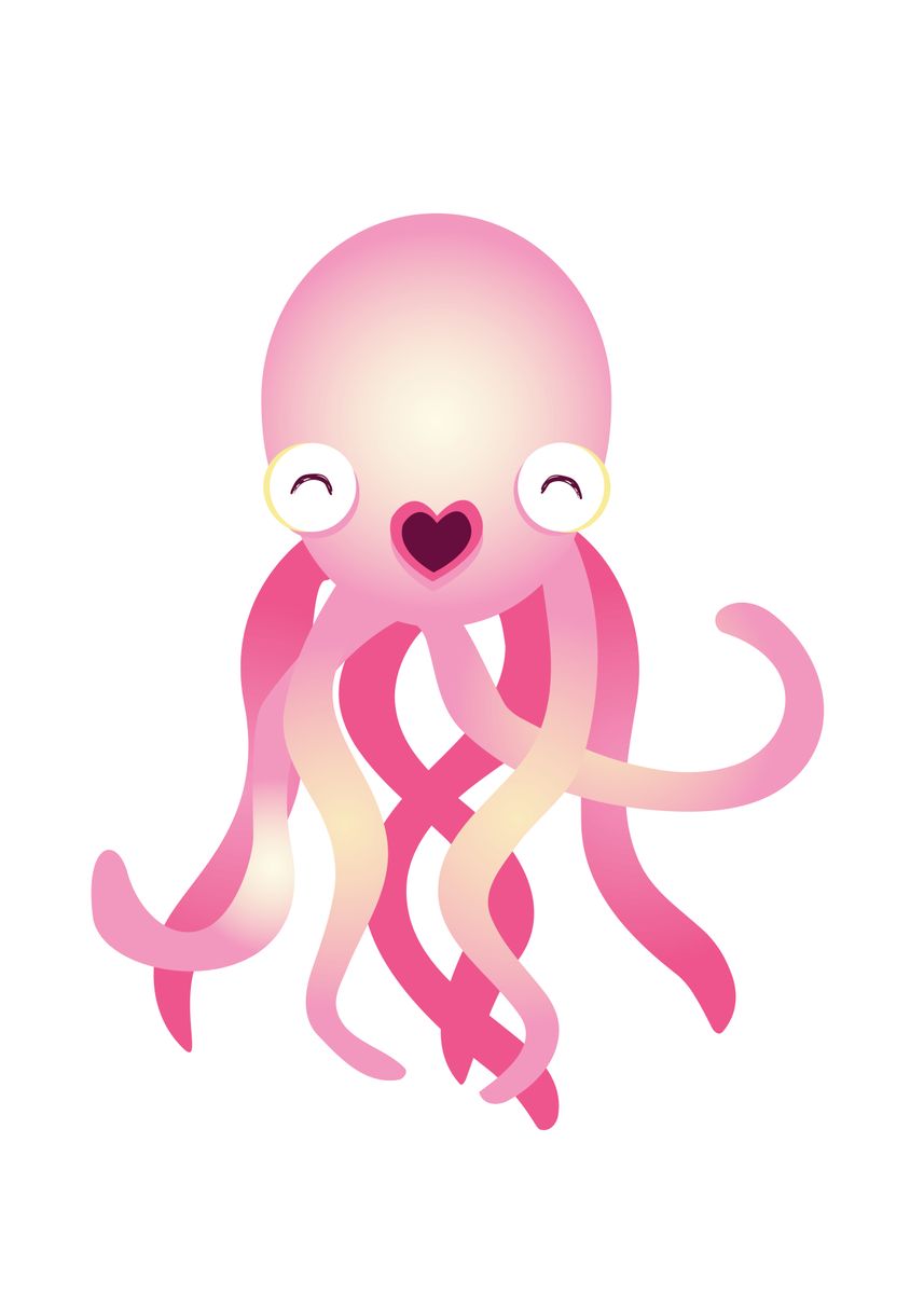 'Pink Octopus' Poster, picture, metal print, paint by Bruno Rosa | Displate