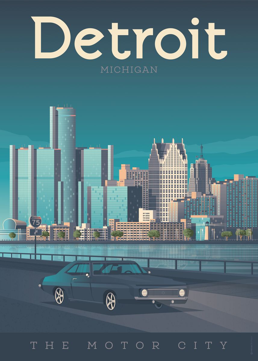 'Detroit Travel Poster' Poster, picture, metal print, paint by Olahoop ...