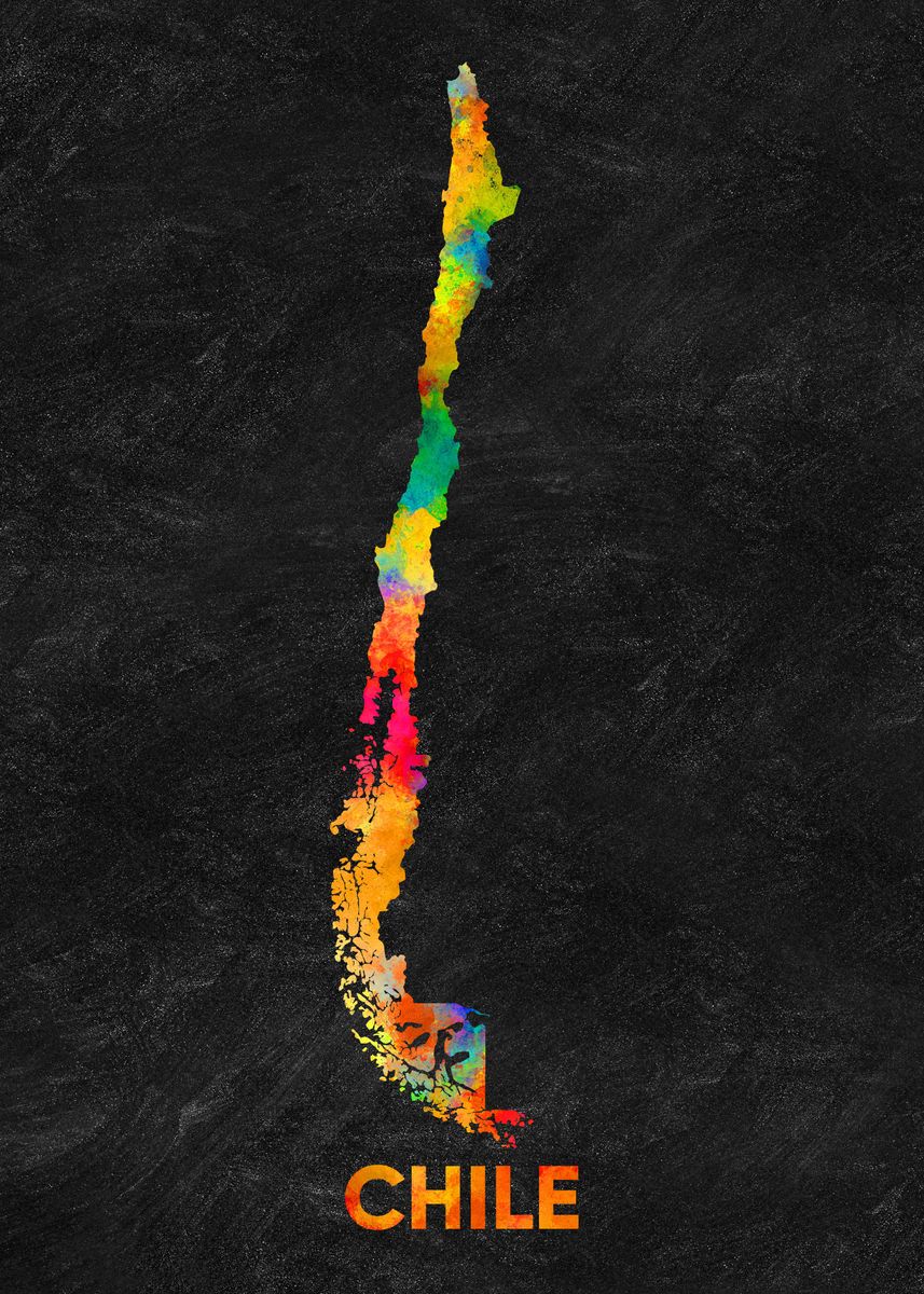 'chile map' Poster, picture, metal print, paint by SplashDesign | Displate