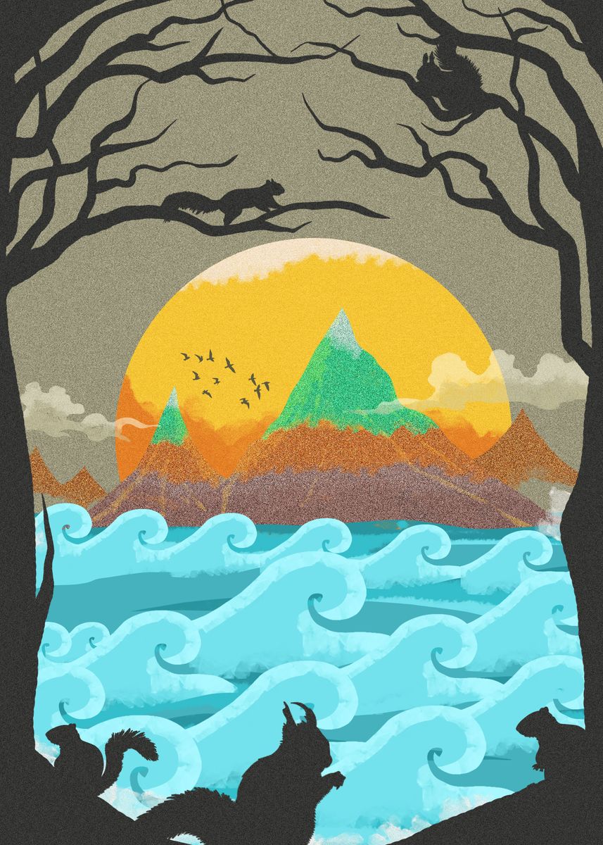 'SQUIRRELS AND WAVES' Poster by Ecko Joson | Displate